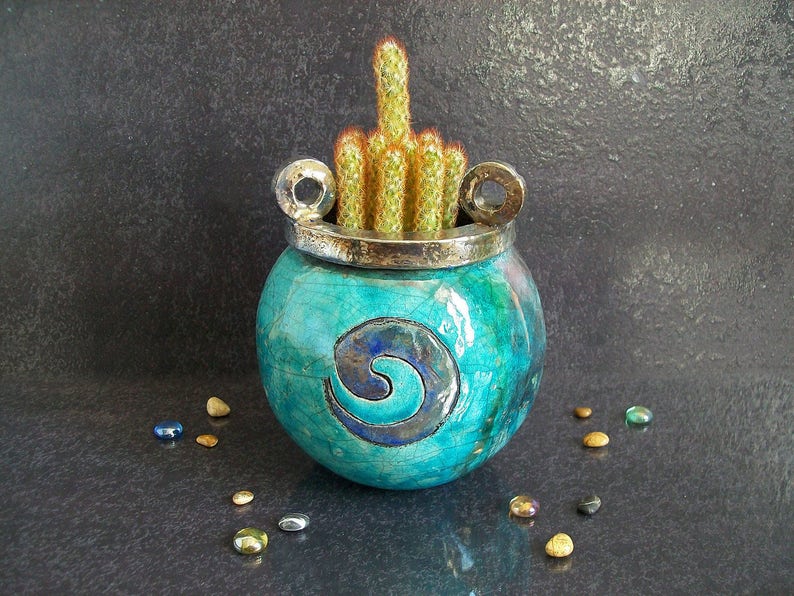 Raku Pottery Sphere Planter Pot Cauldron Planter Blue - Etsy