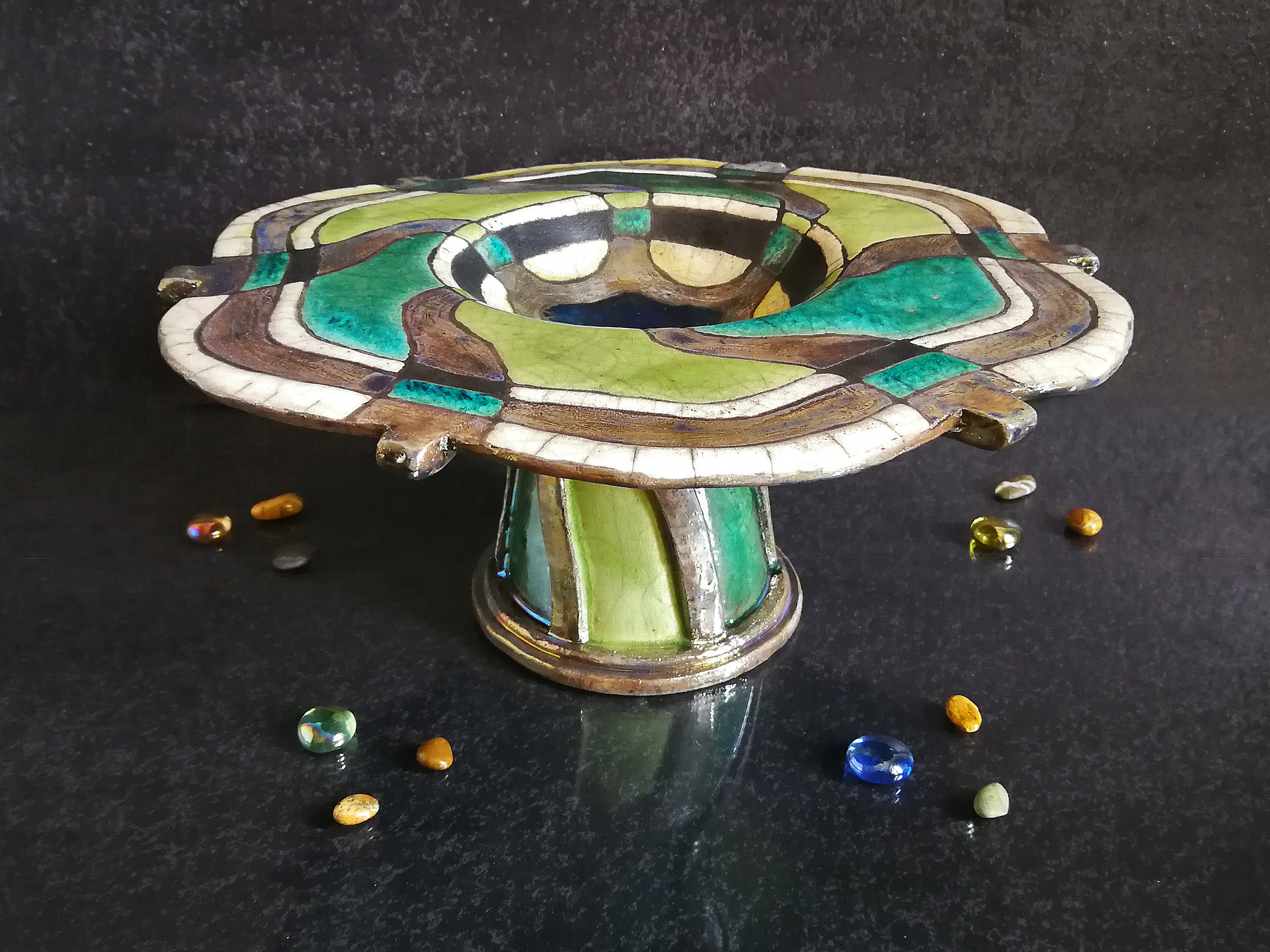 Raku Ceramic Large Cake Stand Single Tier With Abstract Floral | Etsy