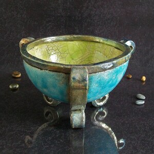 Raku Pottery Cauldron Bowl With Feet, Ritual Bowl for Healing Crystals ...
