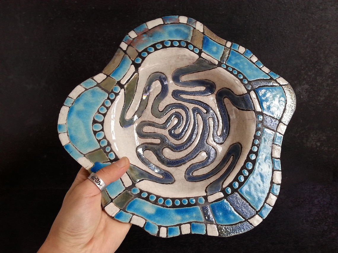 Raku Ceramic Painted Plate With Abstract Decoration Coastal - Etsy