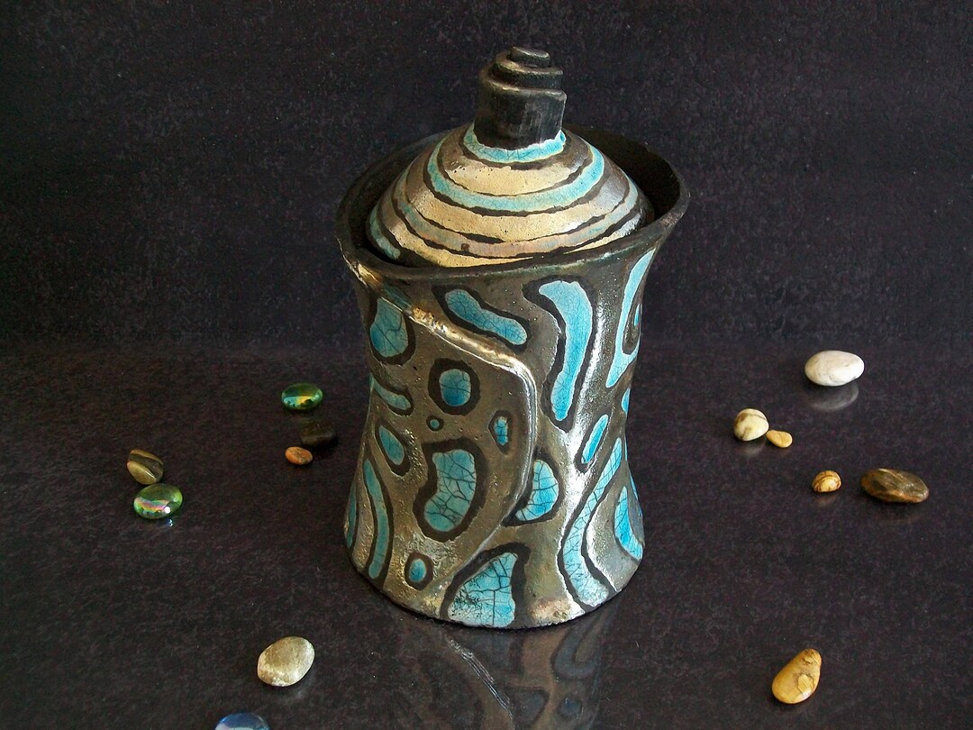 Raku Ceramic Lidded Jar for Sugar, Coffee, Salt, Tea and Spices ...