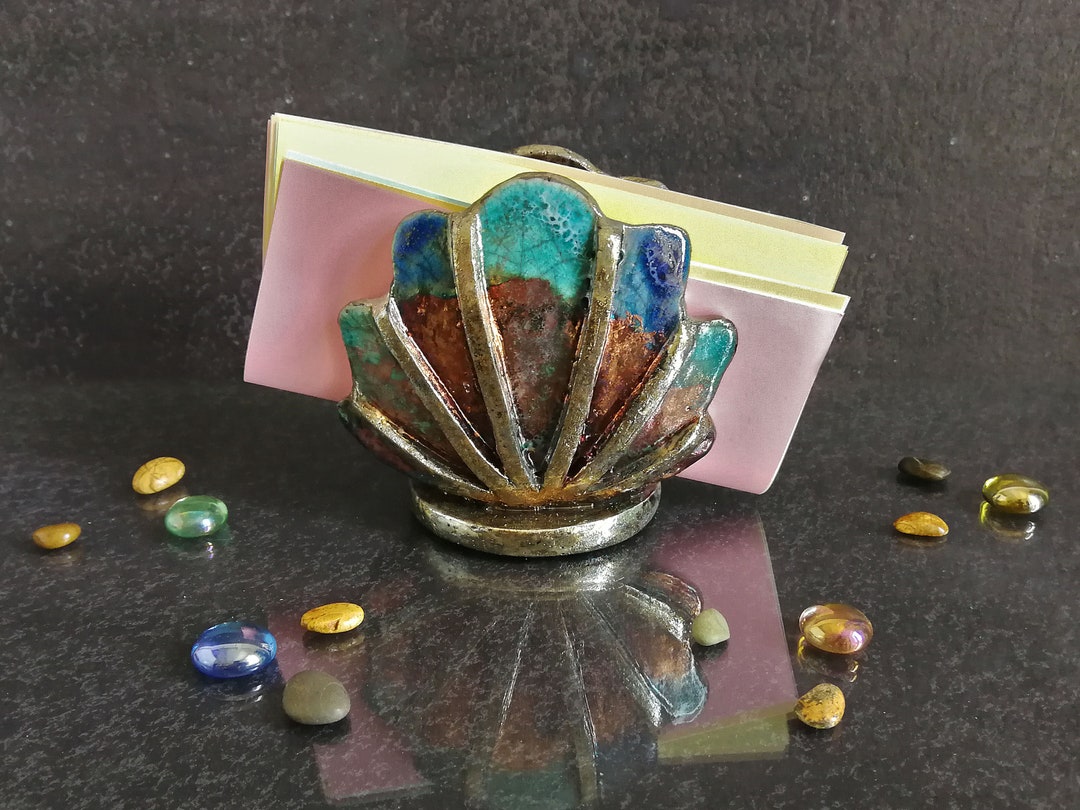 Raku Pottery Sea Shell Desk Letter Holder or Sponge Holder, Letter ...