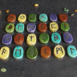 Set of 25 Elder Futhark Runes in Raku Ceramic 24 White Rune | Etsy