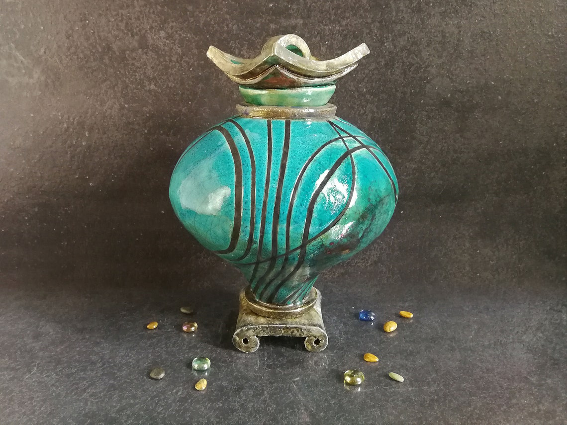 Raku Ceramic Large Turquoise Urn for Human or Pet Ashes Drop - Etsy