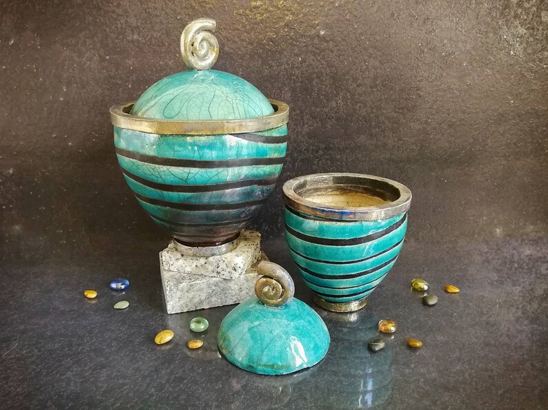 Raku pottery striped jar with lid blue jar sugar jar spices | Etsy