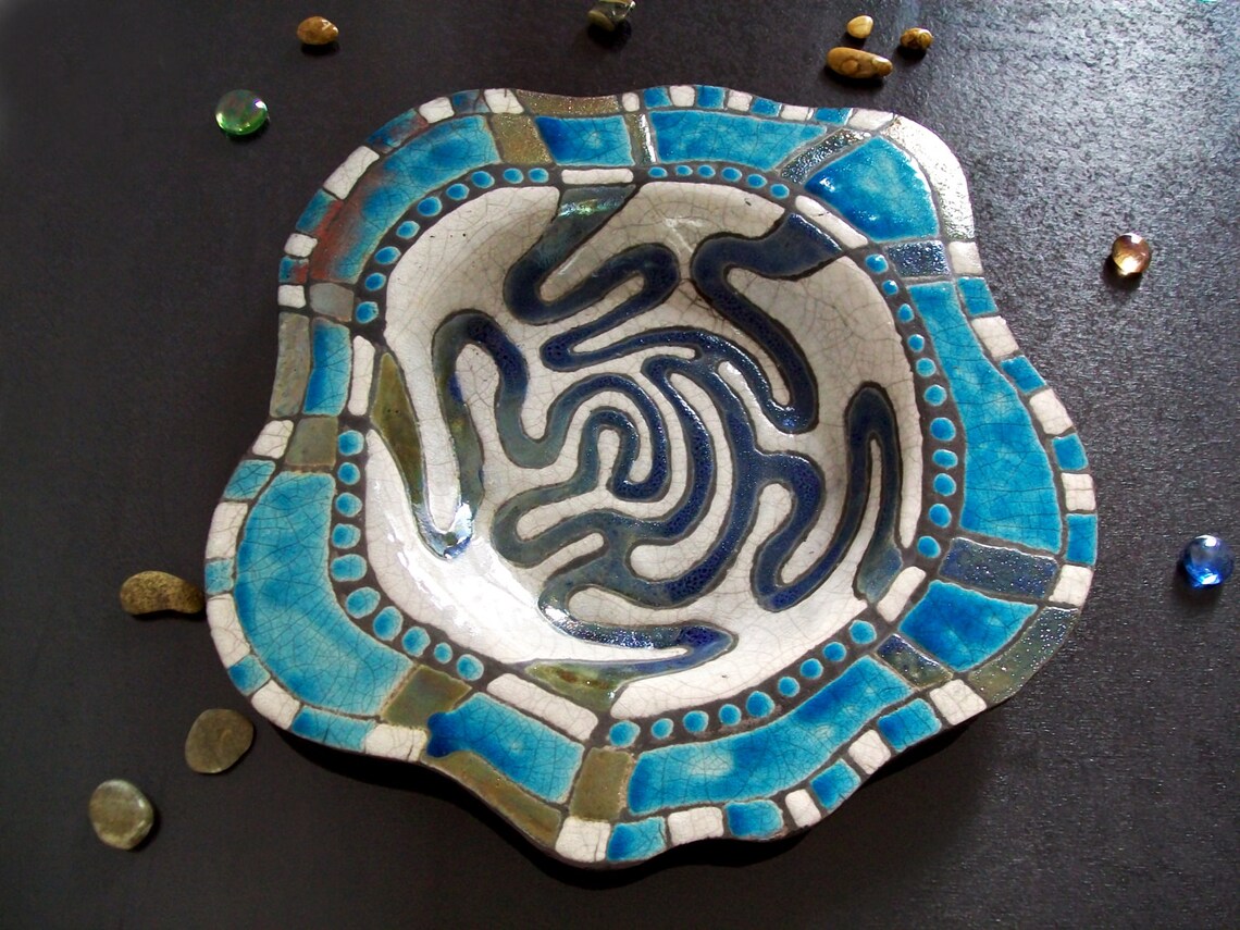 Raku Ceramic Painted Plate With Abstract Decoration Coastal - Etsy