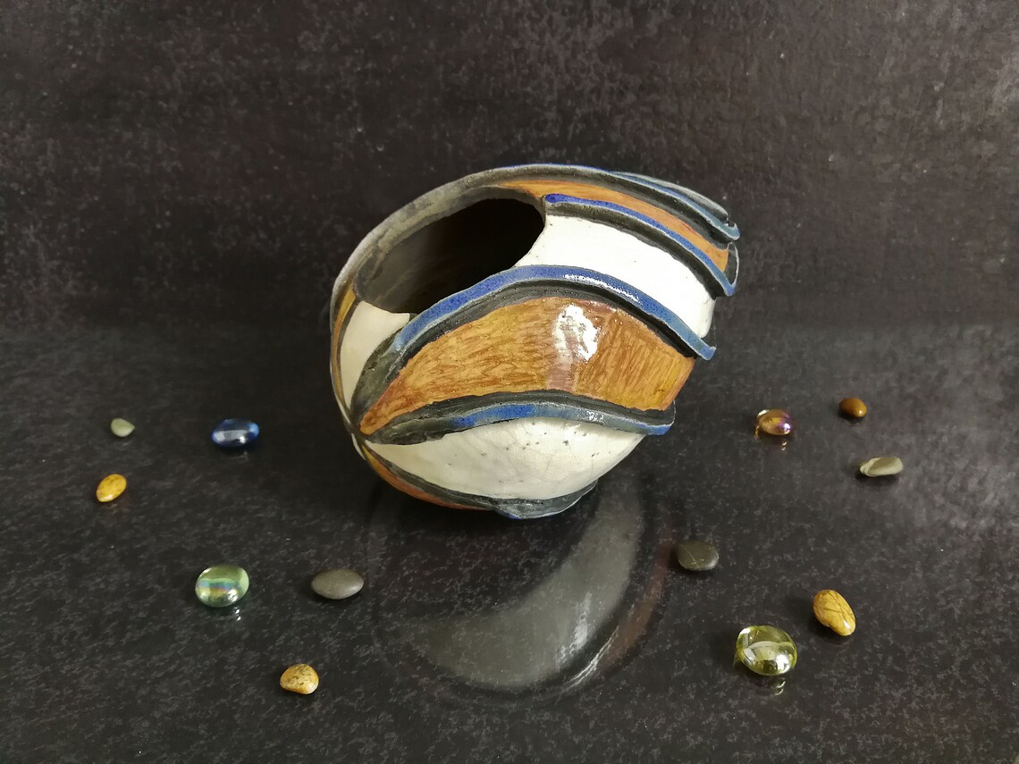 Raku Ceramic Shell Vase White and Orange Seashell Planter Pot | Etsy