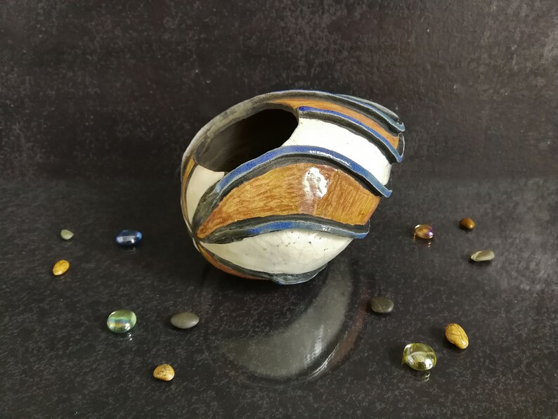 Raku Ceramic Shell Vase White and Orange, Seashell Planter Pot for ...