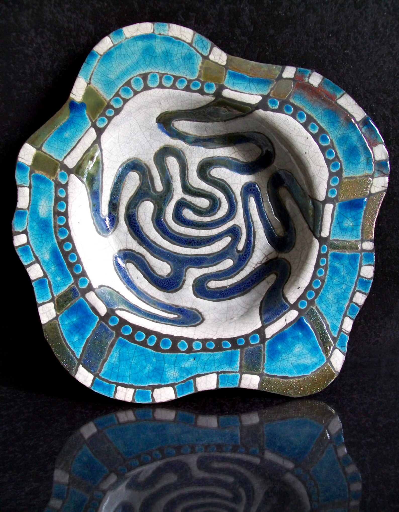 Raku Ceramic Painted Plate With Abstract Decoration Coastal Style ...