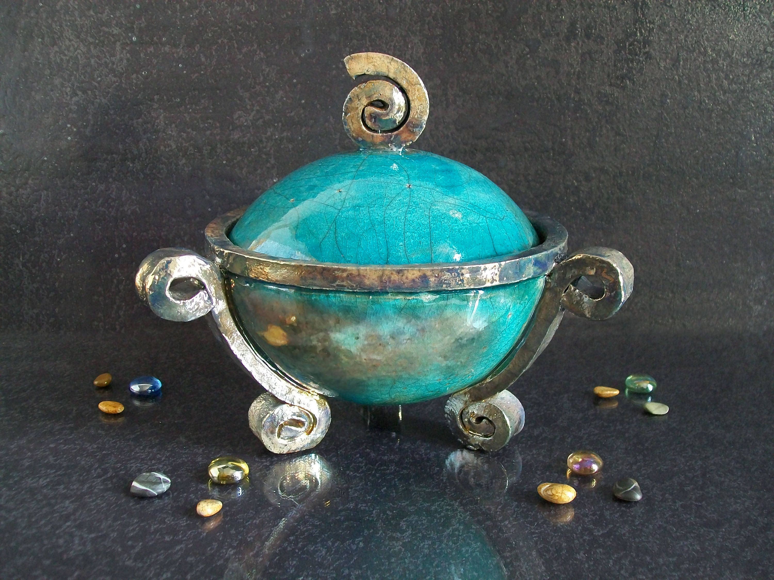 Raku Pottery Footed Jar With Lid Ceramic Container For Etsy
