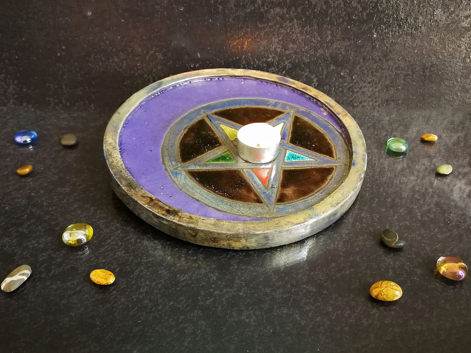 Raku Pottery Magic Pentacle Moon Altar Tile Ceramic Pentacle - Etsy