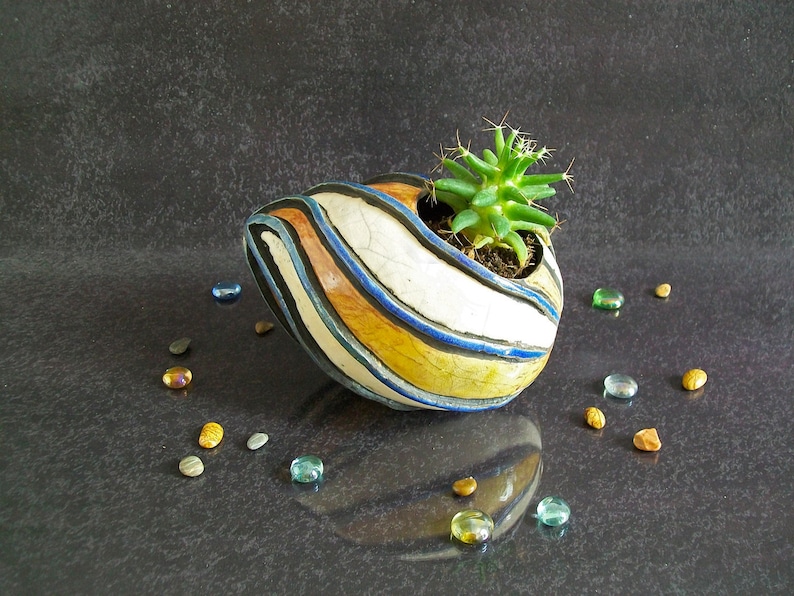Raku Ceramic Shell Vase White and Orange, Seashell Planter Pot for ...