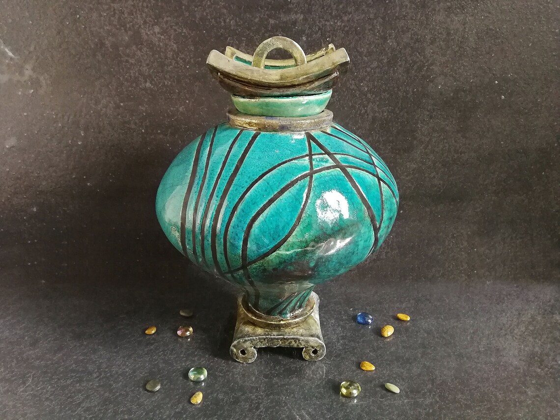 Raku Ceramic Large Turquoise Urn for Human or Pet Ashes Drop - Etsy
