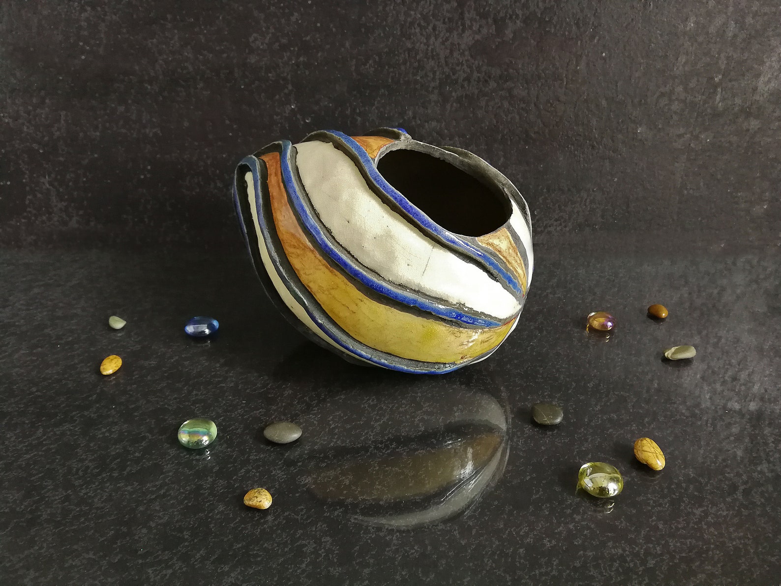 Raku Ceramic Shell Vase White and Orange, Seashell Planter Pot for ...