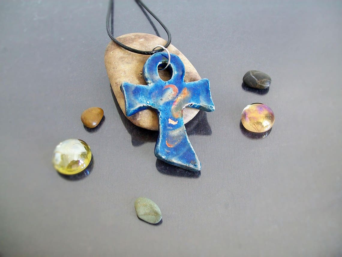 Raku Pottery Ankh Pendant, Ankh Necklace, Ankh Cross, Ankh Jewelry ...