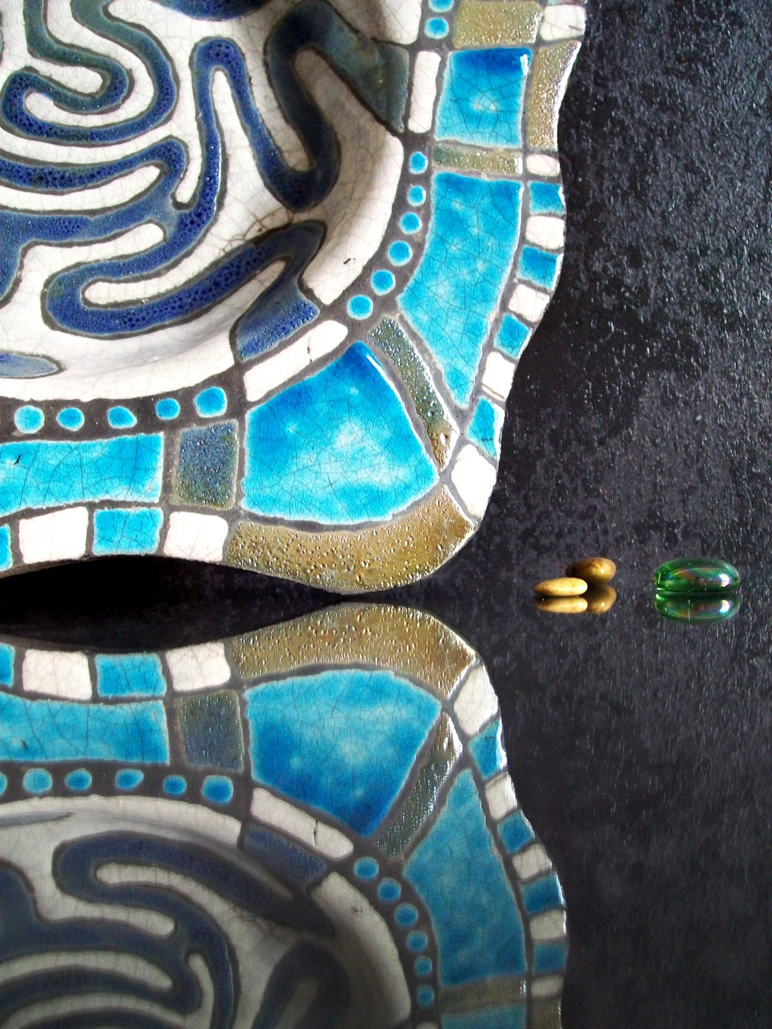 Raku Ceramic Painted Plate With Abstract Decoration Coastal | Etsy