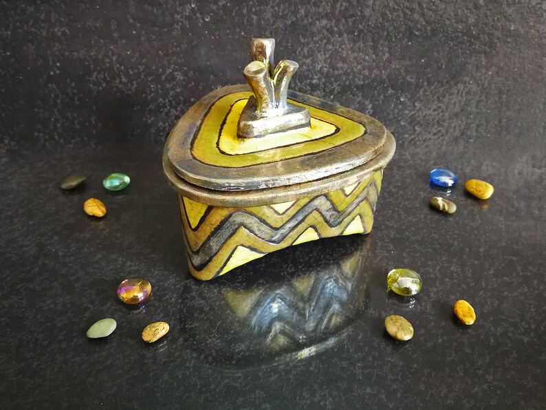 Raku Ethnic Geometric Jewelry Boxes – Handmade Colorful Ceramic Jars ...