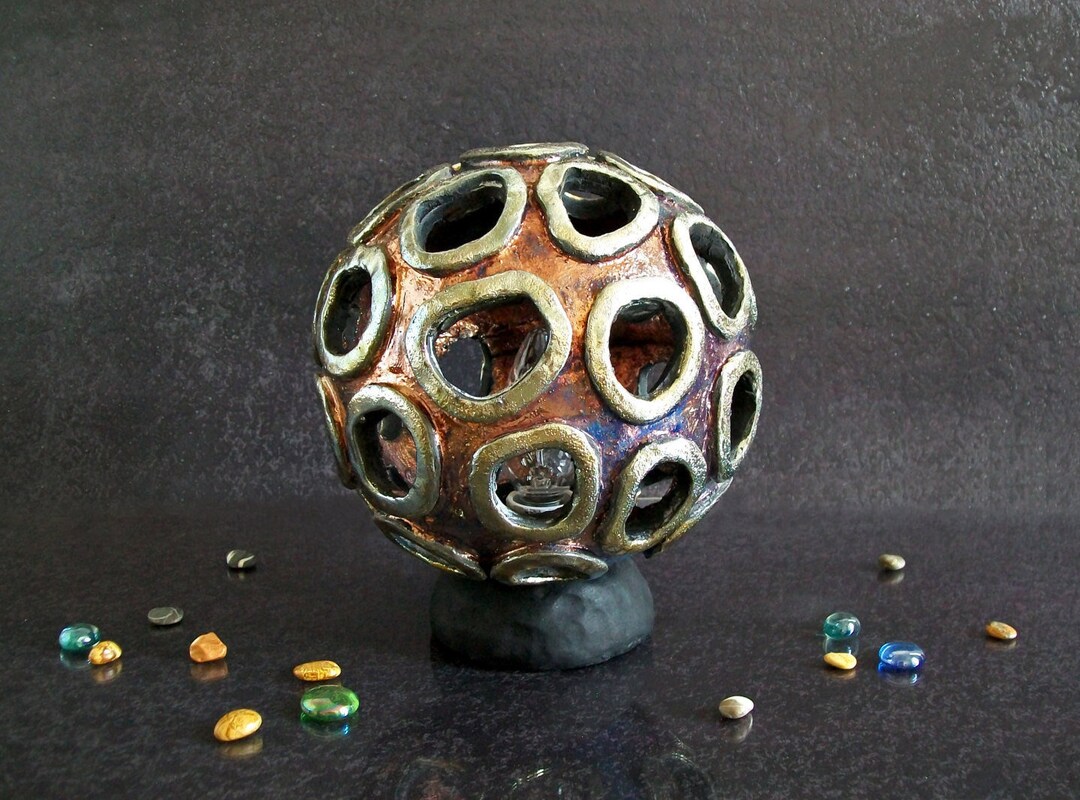 Raku Ceramic Pierced Lamp for Bedside Table or Living Room, Night Light ...