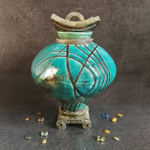 Raku Ceramic Large Turquoise Urn for Human or Pet Ashes, Drop Shape Urn ...
