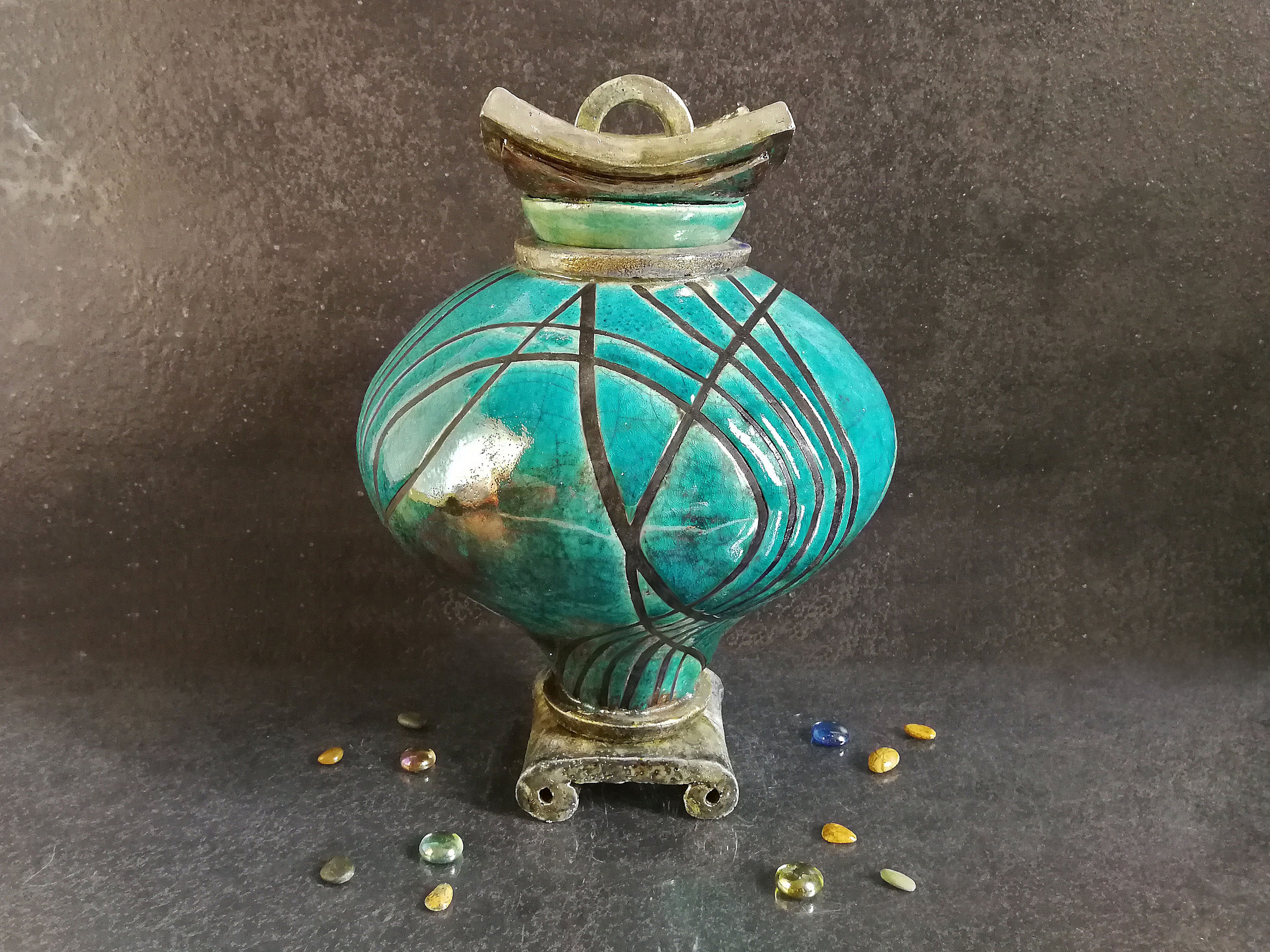 Raku Ceramic Large Turquoise Urn for Human or Pet Ashes Drop - Etsy