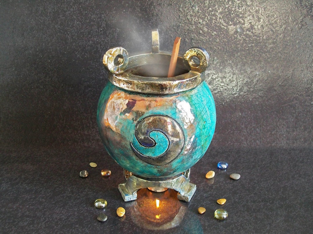 Raku Ceramic Witches Cauldron Pot for Rituals and Spells Handmade, Two ...
