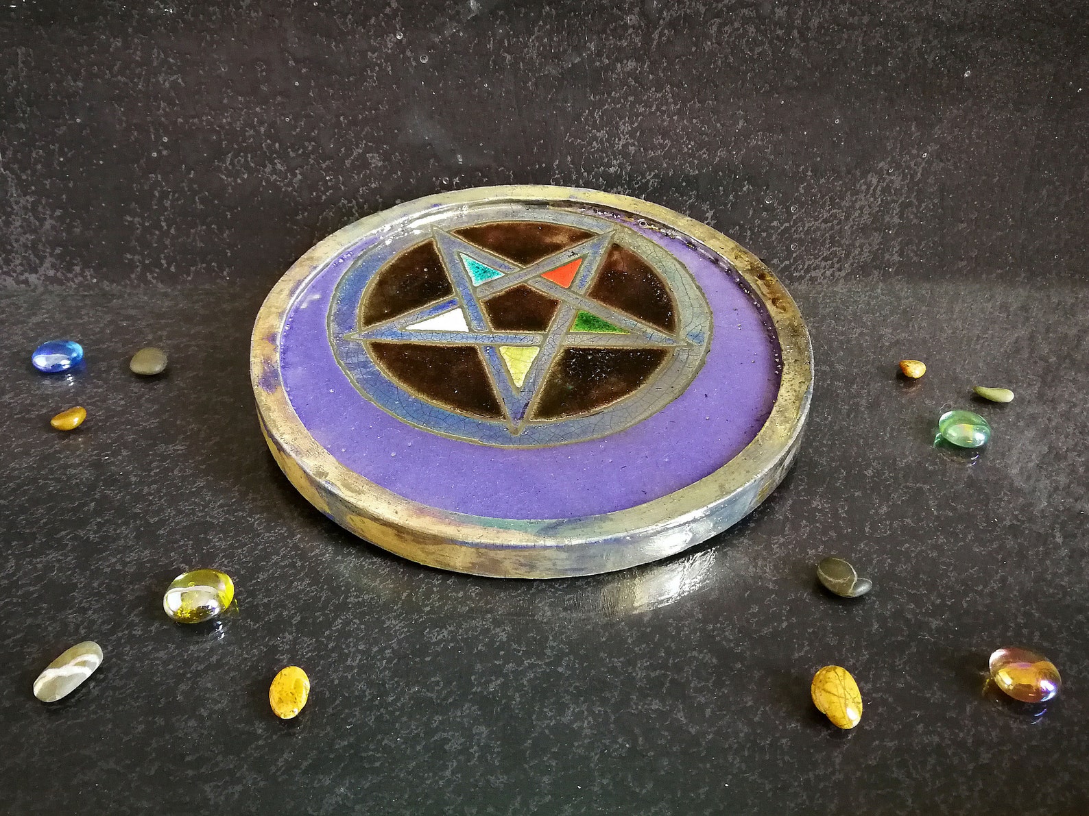 Raku Pottery Magic Pentacle Moon Altar Tile Ceramic Pentacle - Etsy