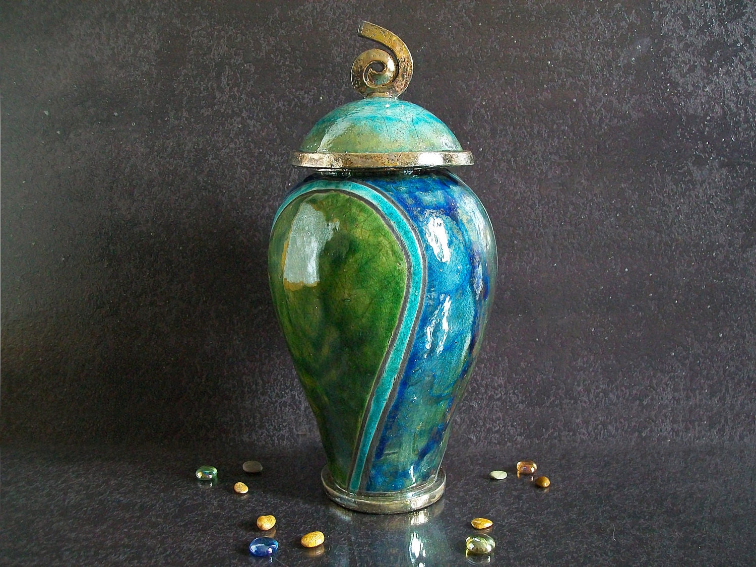 Raku Colorful Urn Blue Striped Urn Cremation Urn for Ashes - Etsy