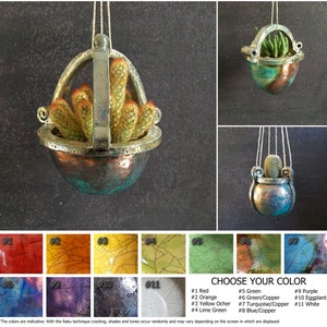 Ceramic Hanging Pot, Raku Planter, Hanging Vase, Turquoise and Copper ...