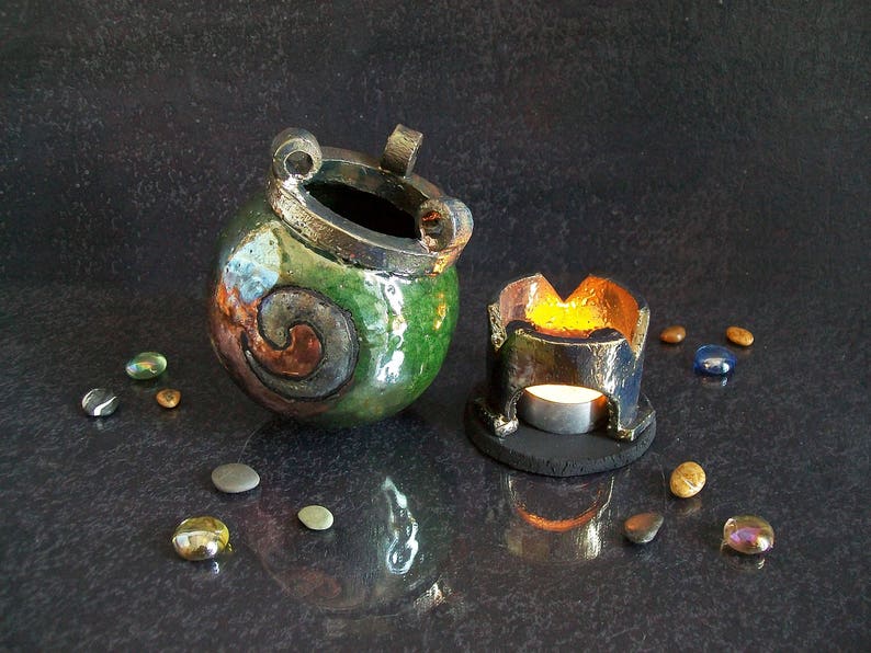 Raku Ceramic Burner Essential Oil Diffuser Witches Cauldron | Etsy