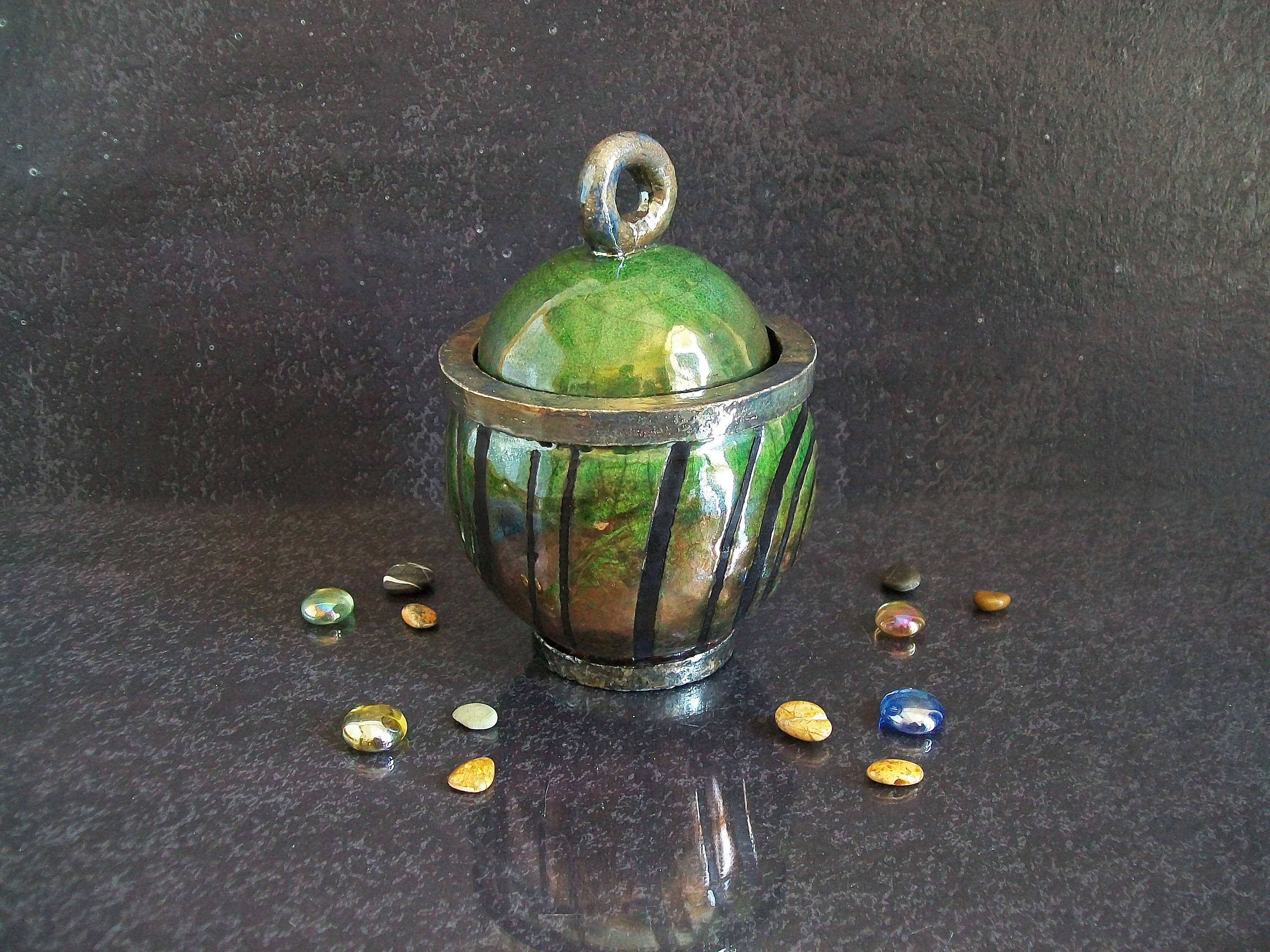 Ceramic green jar with lid raku pottery canister with lid | Etsy