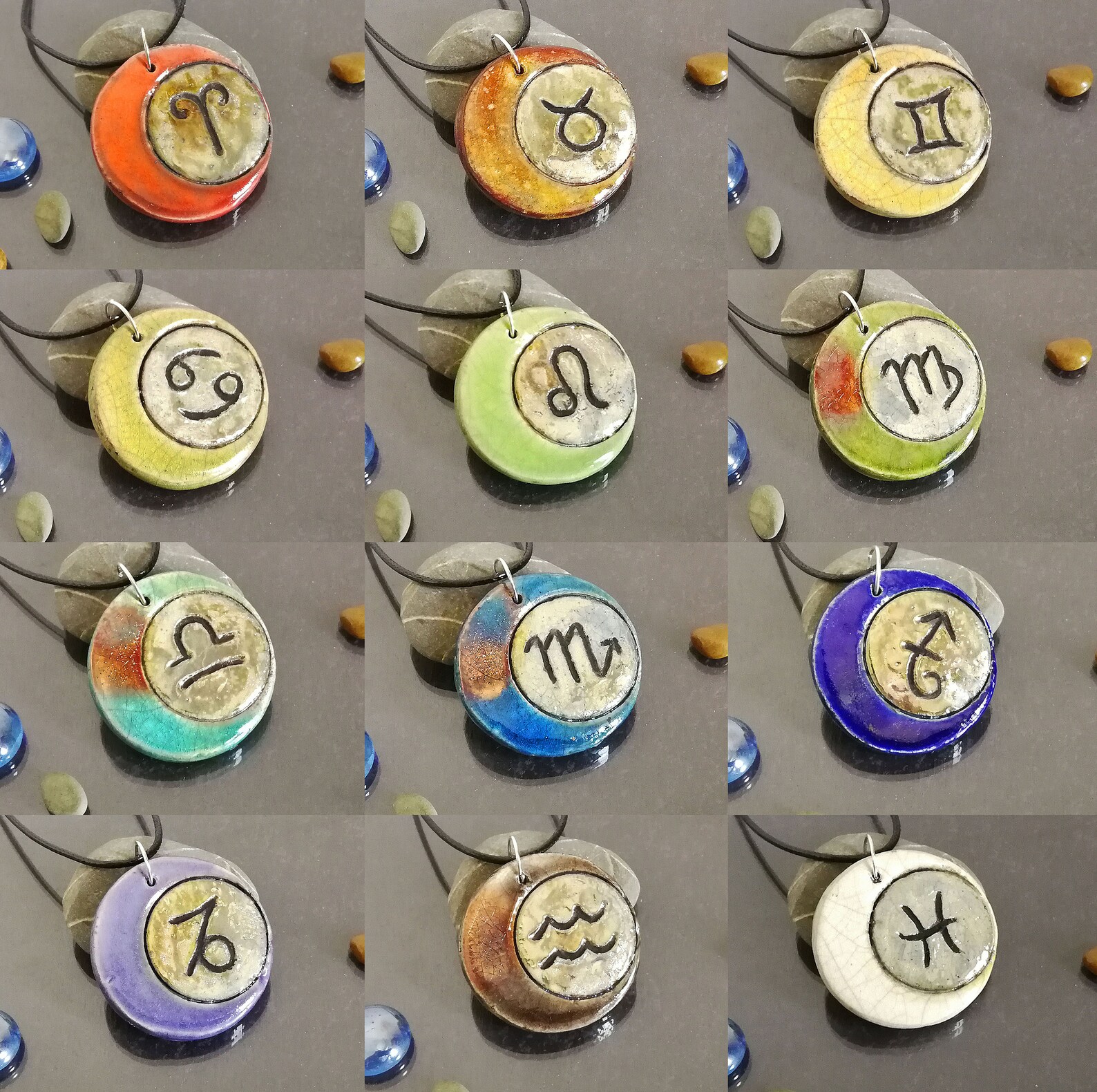 Raku Pottery Zodiac Pendant Zodiac Necklace Zodiac Moon - Etsy