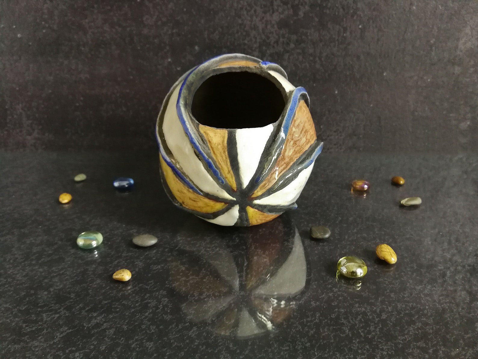 Raku Ceramic Shell Vase White and Orange, Seashell Planter Pot for ...