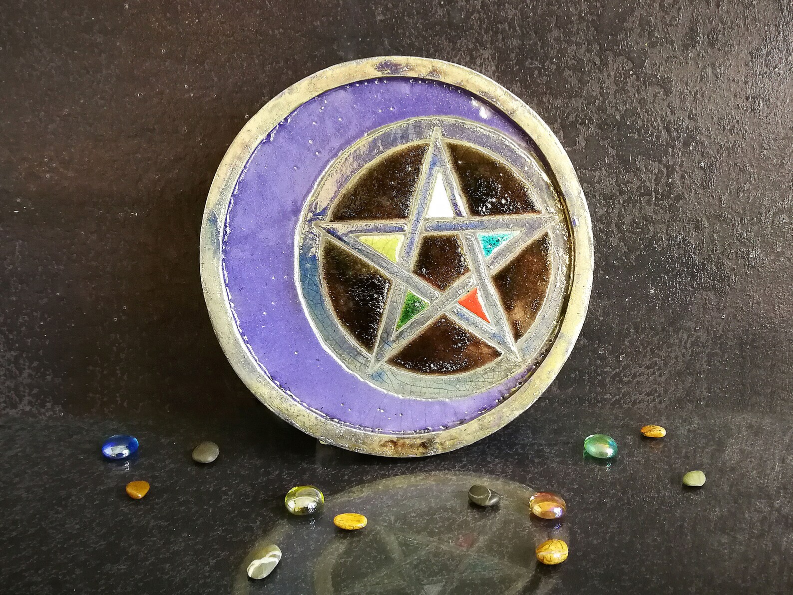 Raku Pottery Magic Pentacle Moon Altar Tile Ceramic Pentacle - Etsy
