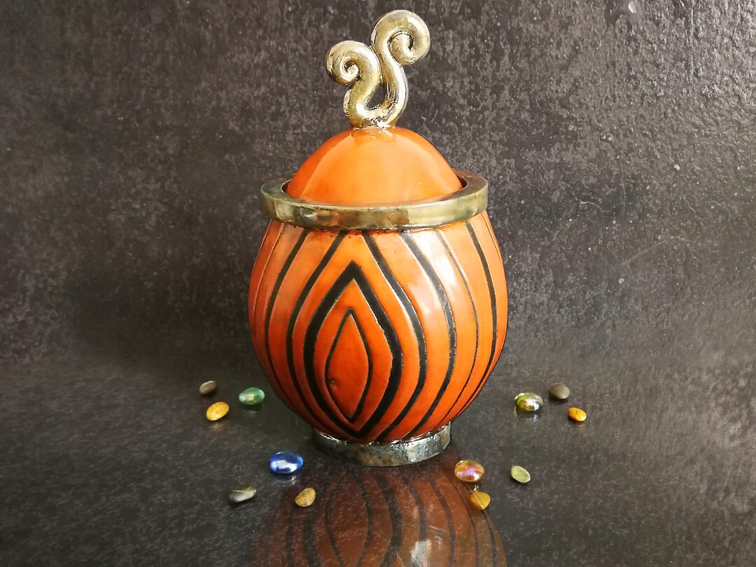 Raku Ceramic Cremation Urn “bud of Fire” – Handmade Orange Memorial Urn ...