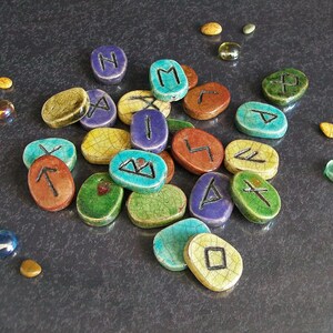 Set of 25 Elder Futhark Runes in Raku Ceramic 24 White Rune | Etsy