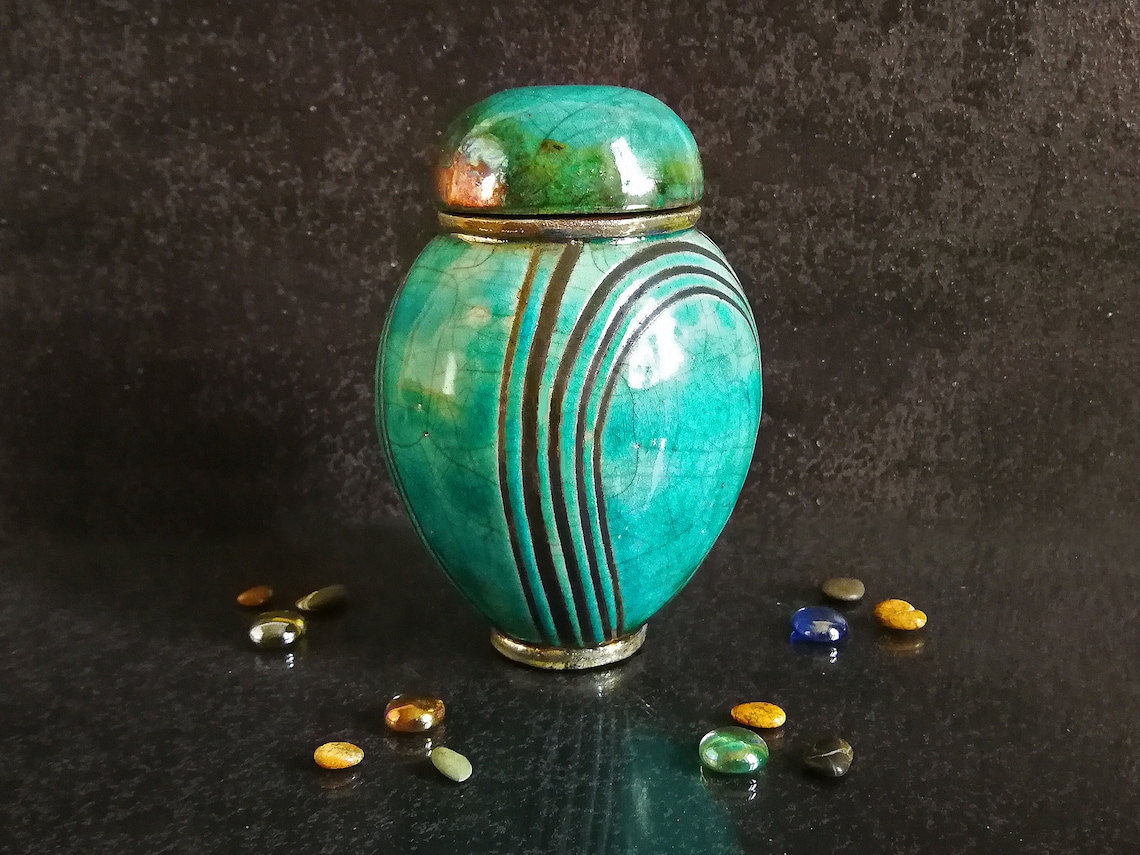 Raku Ceramic Cremation Urn Drop Shape With Black Stripes | Etsy