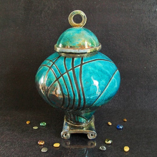 Raku Ceramic Spherical Turquoise Urn for Human or Pet Ashes - Etsy