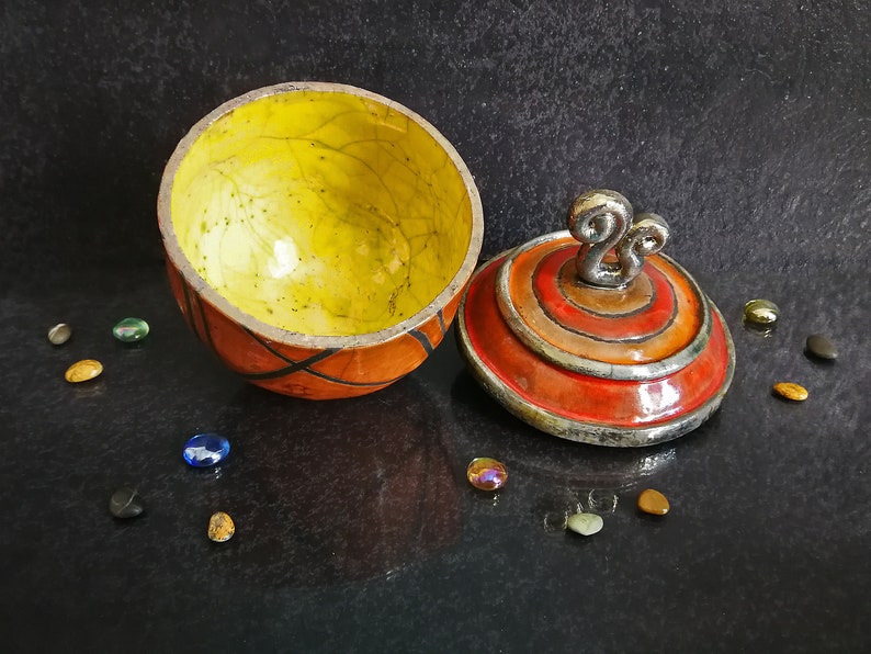 Raku Spherical Jewelry Box / Jar With Lid Hand Painted Jar | Etsy