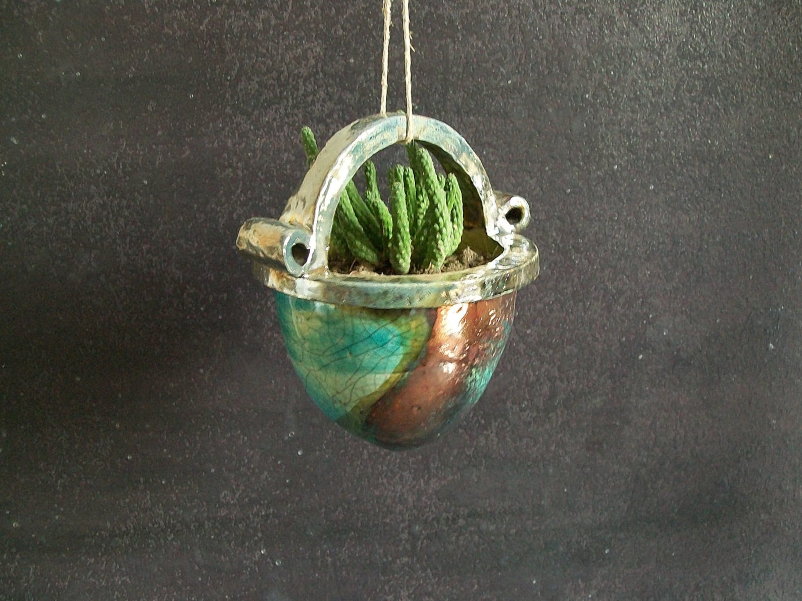 Ceramic Hanging Pot Raku Planter Hanging Vase Turquoise and | Etsy