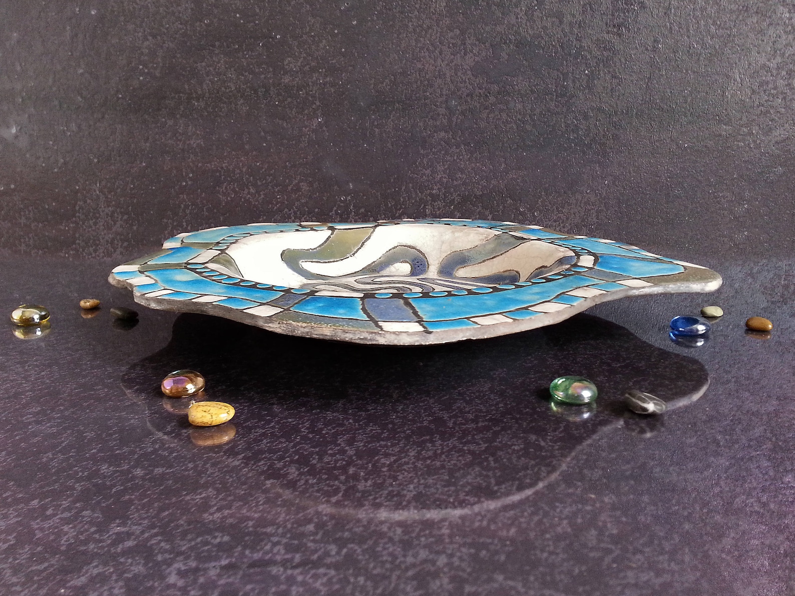 Raku Ceramic Painted Plate With Abstract Decoration Coastal | Etsy