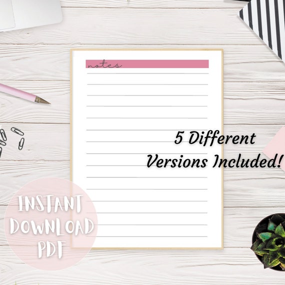 Printable PDF Notes Pages 5 Different Versions Included - Etsy