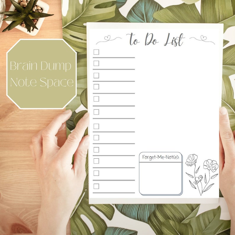 Printable PDF to Do List With Brain Dump Note Space - Great for ADHD ...