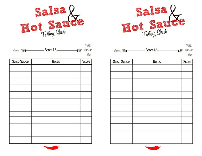 Salsa and Hot Sauce Tasting Card - Etsy