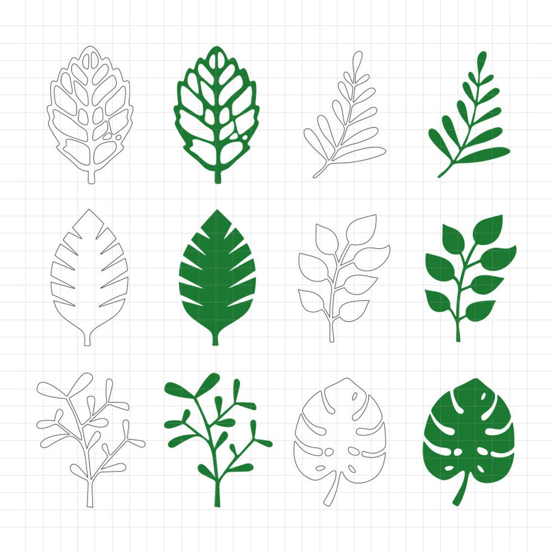 SVG/PDF Paper Leaf Template set png bmp files Tropical Leaf - Etsy España
