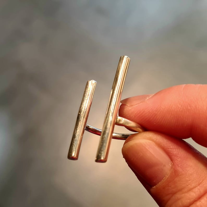 Handmade Sterling Silver Double Bar Ring, Modern Geometric Statement ...