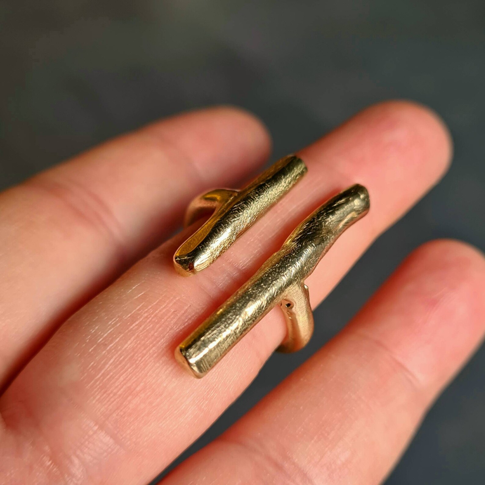 Bold Brass Parallel Bar Ring, Gold Bar Ring, Brutalist Abstract Ring ...