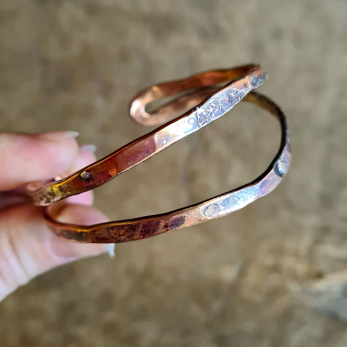 Hammered Copper Cuff Bracelet for Men and Women, Rustic Copper Wire ...