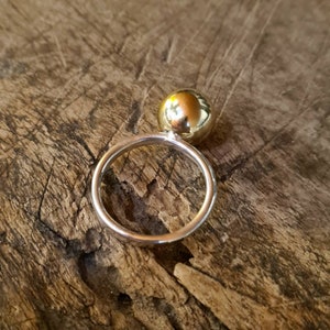Gold Globe Ring With Sterling Silver Band: Geometric Statement Jewelry ...