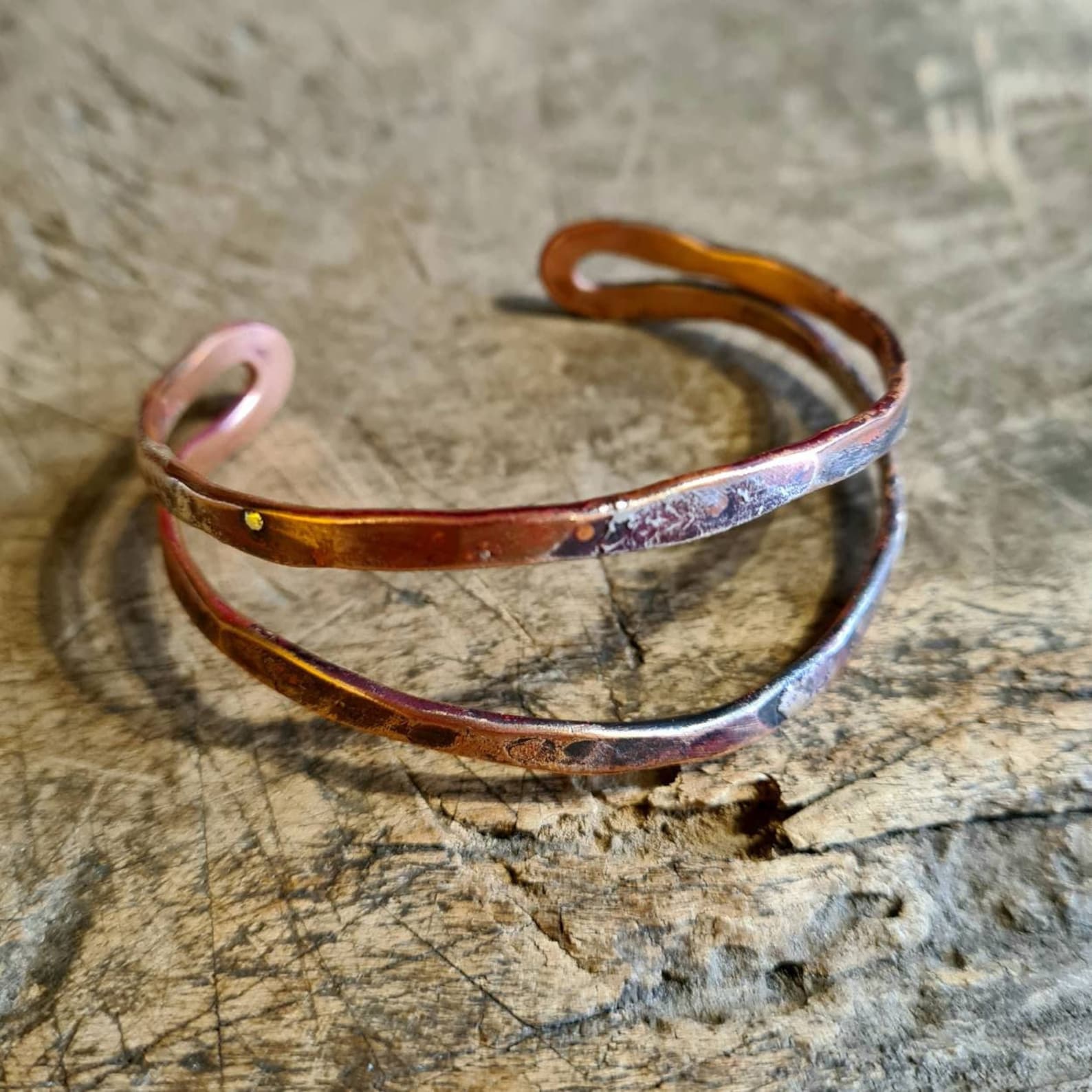 Hammered Copper Cuff Bracelet for Men and Women, Rustic Copper Wire ...
