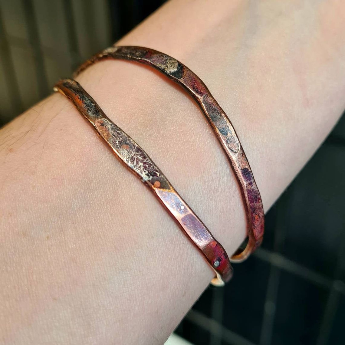 Hammered Copper Cuff Bracelet for Men and Women, Rustic Copper Wire ...